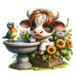 15 Cute Highland Cow in Bathtub Clipart PNG | Baby Bull Bath Time With ...