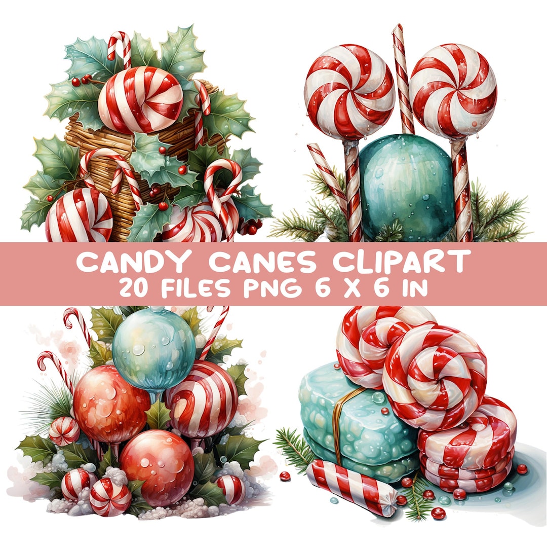 Candy Canes Clipart Bundle 20 PNG Watercolor Sweets, Card Making ...