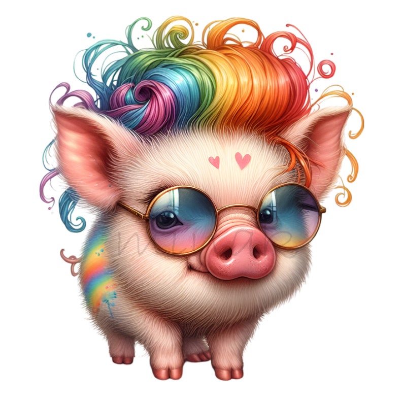 10 PNG Rainbow Pig, Retro Piglet Clipart, Groovy Animal Hippie Flower ...