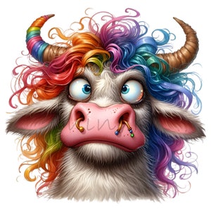 10 PNG Rainbow Cow Clipart – Colorful Cow PNG – Funky Farm Animal ...