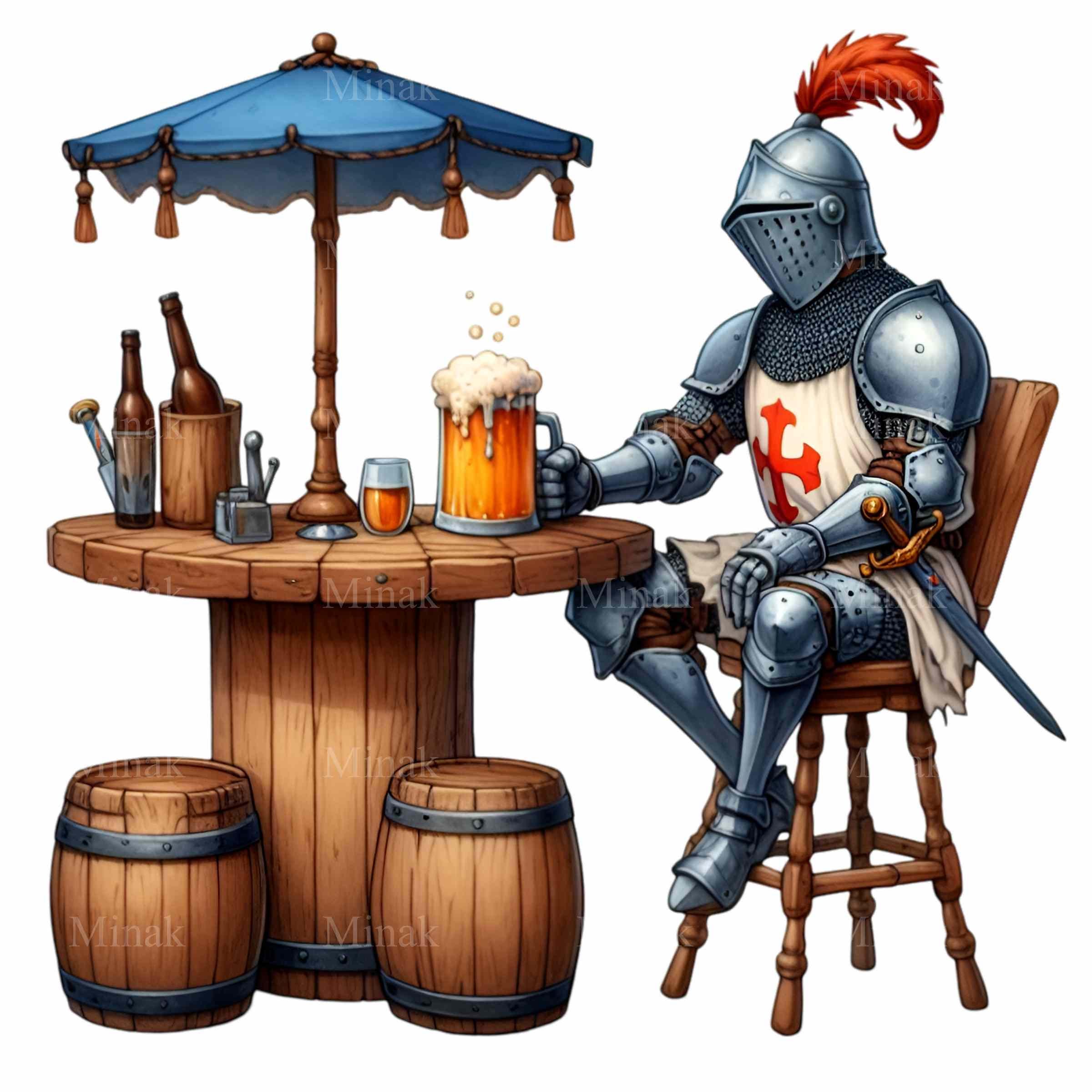 15 PNG Medieval Knight Beer, Fantasy Tavern Clipart, Crusader Design - Etsy