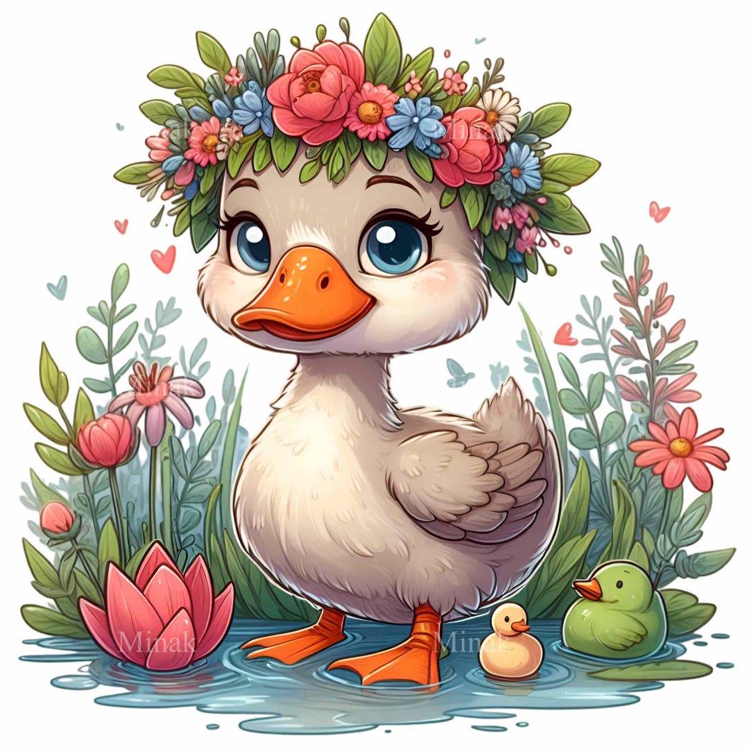 19 PNG Duckling Floral Crown Clipart, Baby Duck Spring Bird Nursery - Etsy
