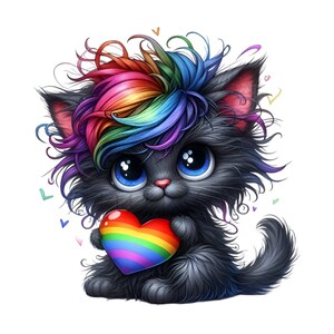 12 Rainbow Cat Clipart PNG, Cute Kitten With Heart, Pride Cat ...