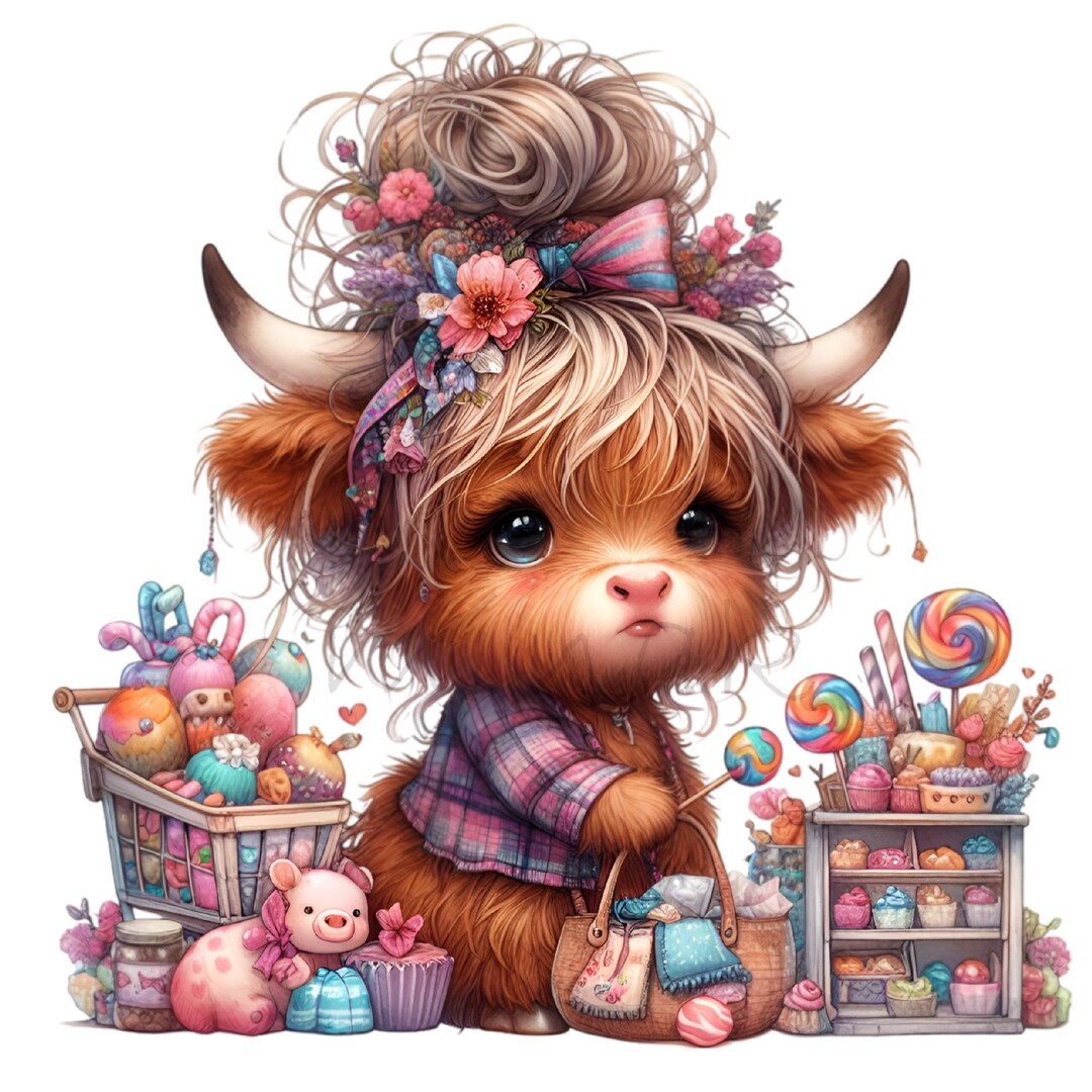 Candy Cow Clip Art, 12 PNG Cute Sweets Shop Highland Cow, Funny Grandma ...