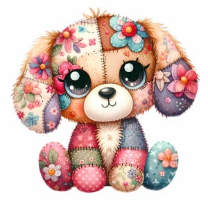 Patchwork Puppy PNG Clipart | 14 Cute Quilted Dog Illustration | Floral ...
