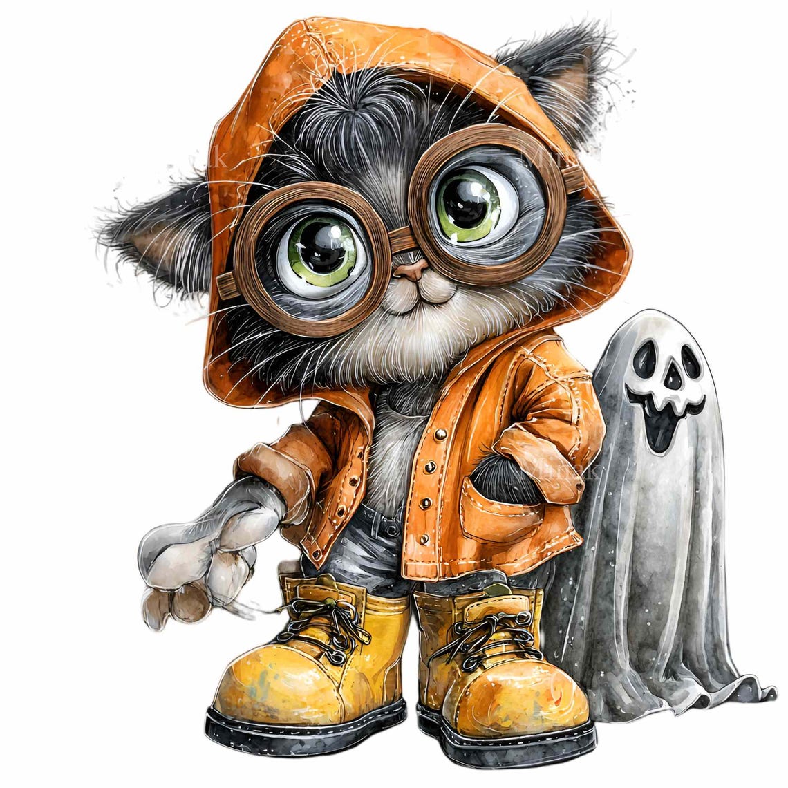 16 PNG Halloween Cat and Ghost Clipart – Cute Autumn Pet PNG – Funny ...