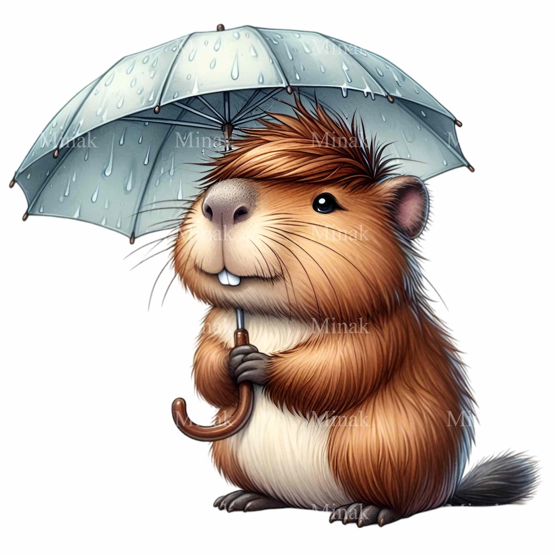 14 Capybara PNG Clipart Cute Capybara Holding Umbrella in Rain ...