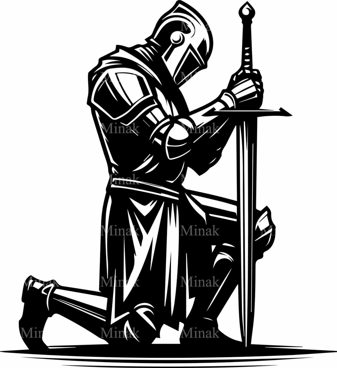 6 SVG Kneeling Knight SVG Cut File – Praying Warrior Silhouette ...