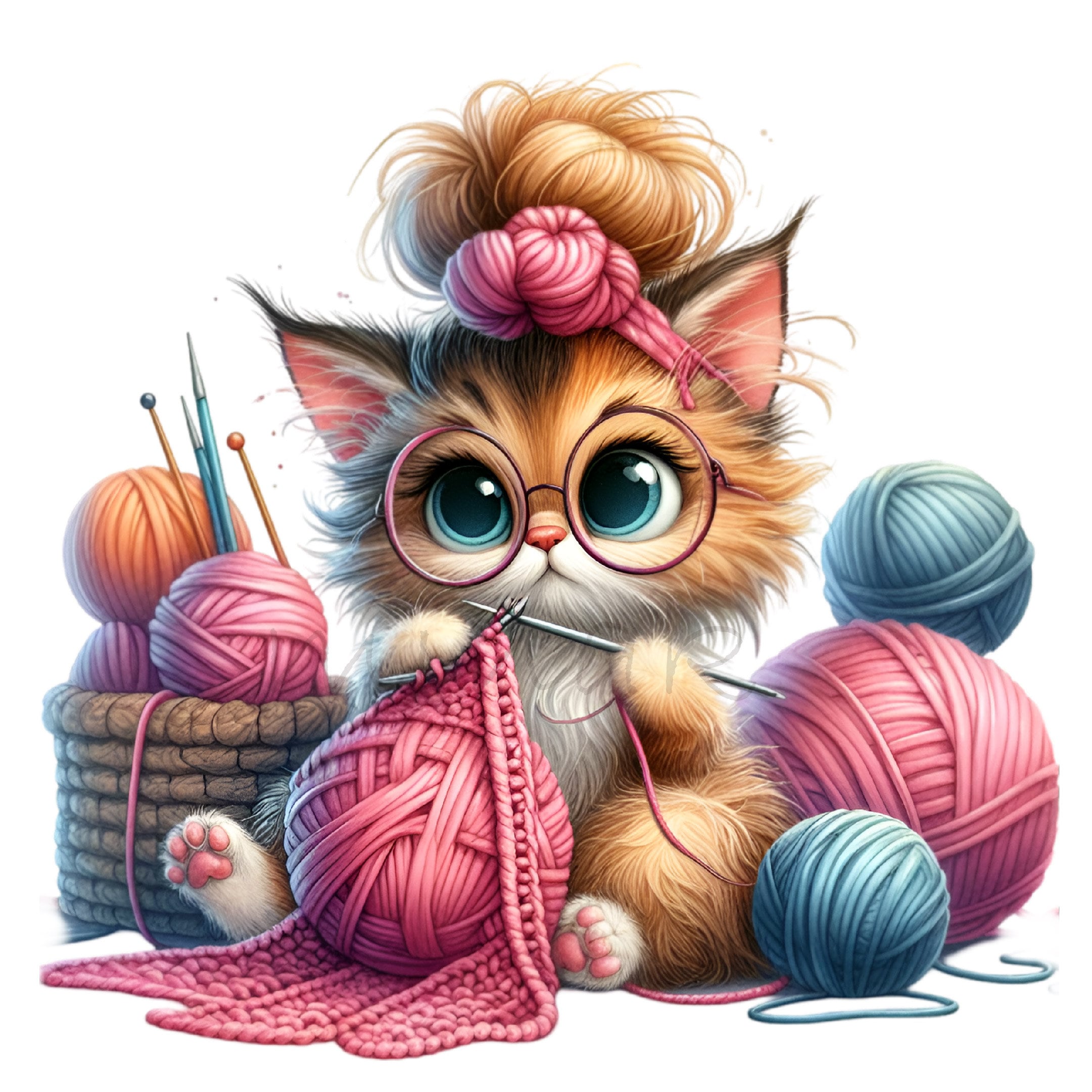 12 PNG Yarn Cat Clipart – Cute Kitten With Balls of Yarn PNG – Funny ...