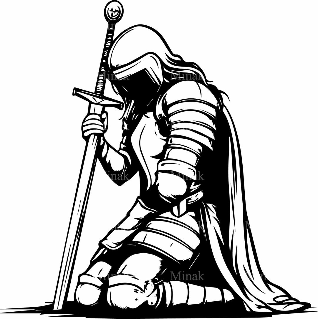6 SVG Kneeling Knight SVG Cut File Warrior With Sword Silhouette for ...