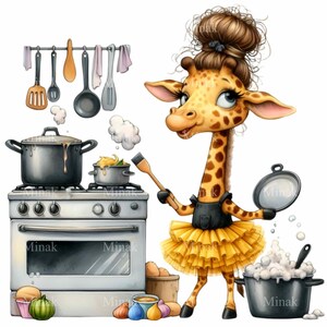 14 Cooking Giraffe in Tutu Clipart. Adorable Kitchen Giraffe PNG ...