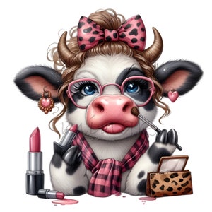 15 PNG Glam Cow – Makeup PNG Clipart – Stylish Farm Animal With ...