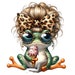Cute Frog Leopard Print Bow Eating Ice Cream, 17 PNG Graphics Cartoon ...
