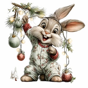 16 PNG Festive Bunny Clipart – Cute Winter Rabbit PNG – Holiday Animal ...
