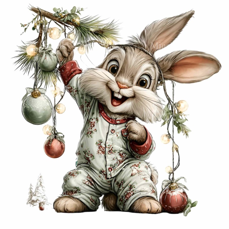 16 PNG Festive Bunny Clipart – Cute Winter Rabbit PNG – Holiday Animal ...