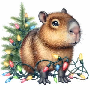 10 Christmas Capybara With Santa Hat and Lights Clipart. Festive ...