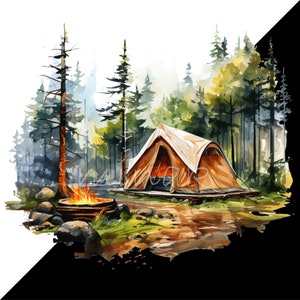 Tent Clipart PNG, 10 Watercolor Outdoor Camping Adventure Illustration ...