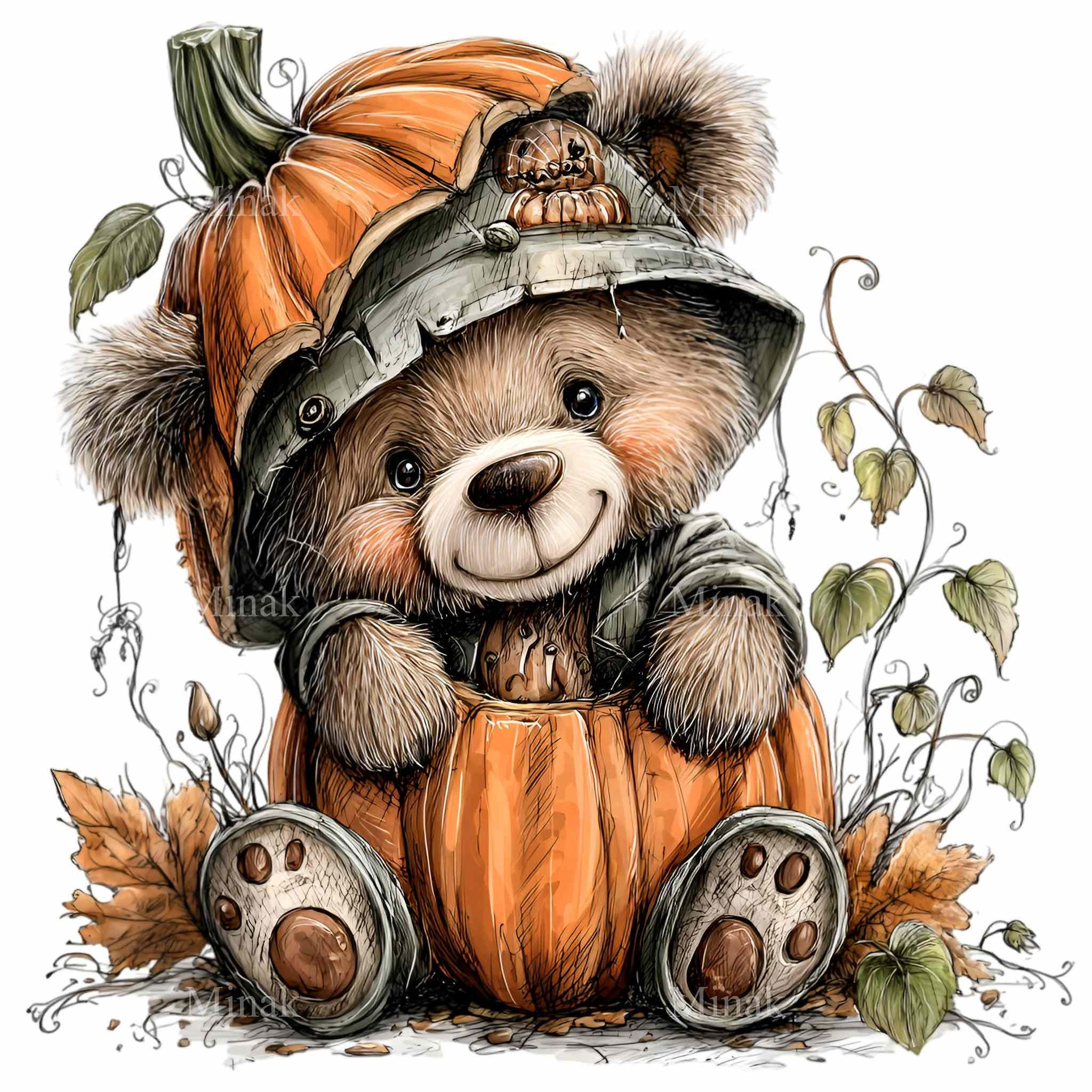 10 PNG Pumpkin Patch Bear – Autumn Animal PNG – Cute Fall Clipart for ...