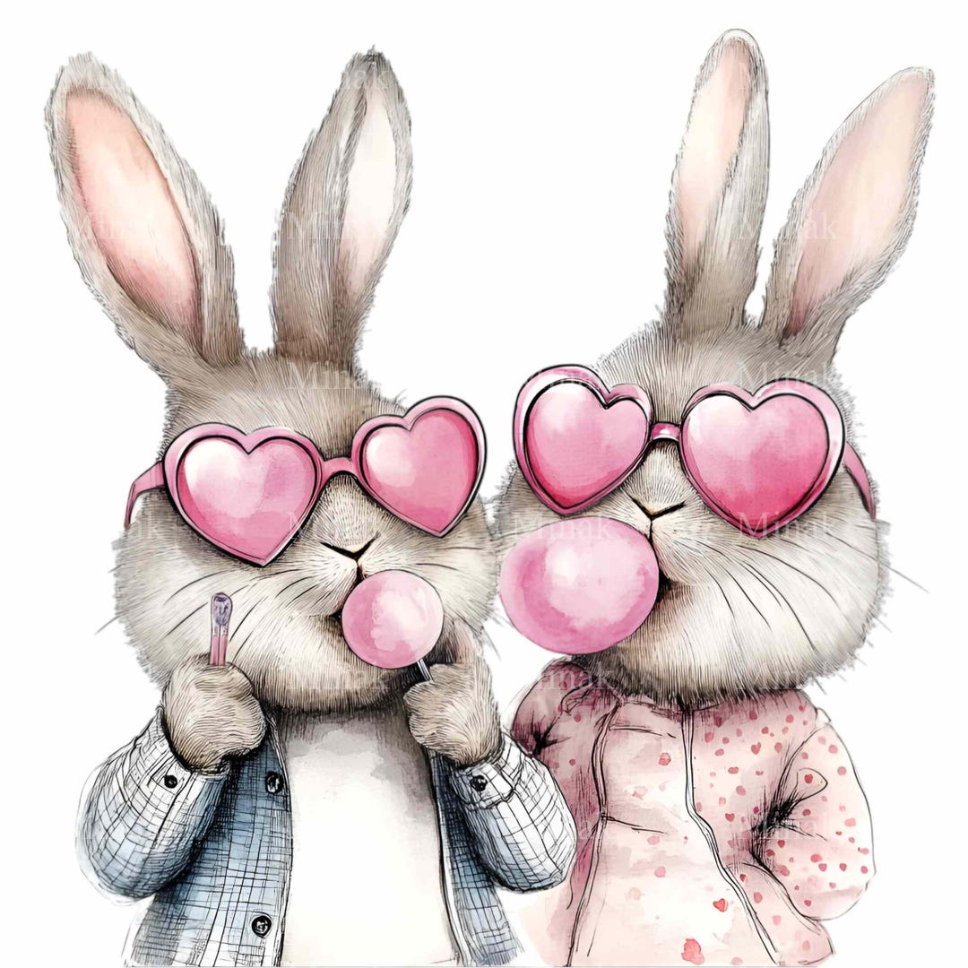 12 Bunny Couple PNG Clipart - Rabbits With Heart Glasses Blowing ...