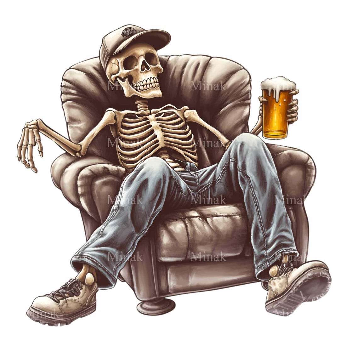14 Funny Skeleton PNG, Lazy Skeleton Drinking Beer Clipart, Humorous ...
