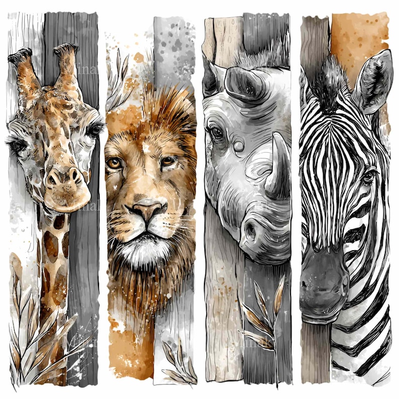 11 PNG Safari Animal Clipart, Lion Leopard Zebra, Neutral Jungle ...