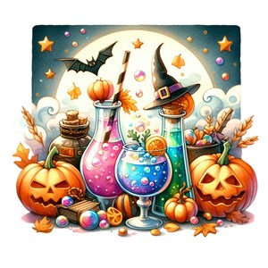 Colorful Halloween Potions and Pumpkins Watercolor Clipart 12 Festive ...