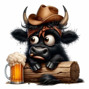 Cowboy Bull Beer Clipart, 15 PNG Bull With Cowboy Hat and Beer Mug, Fun ...