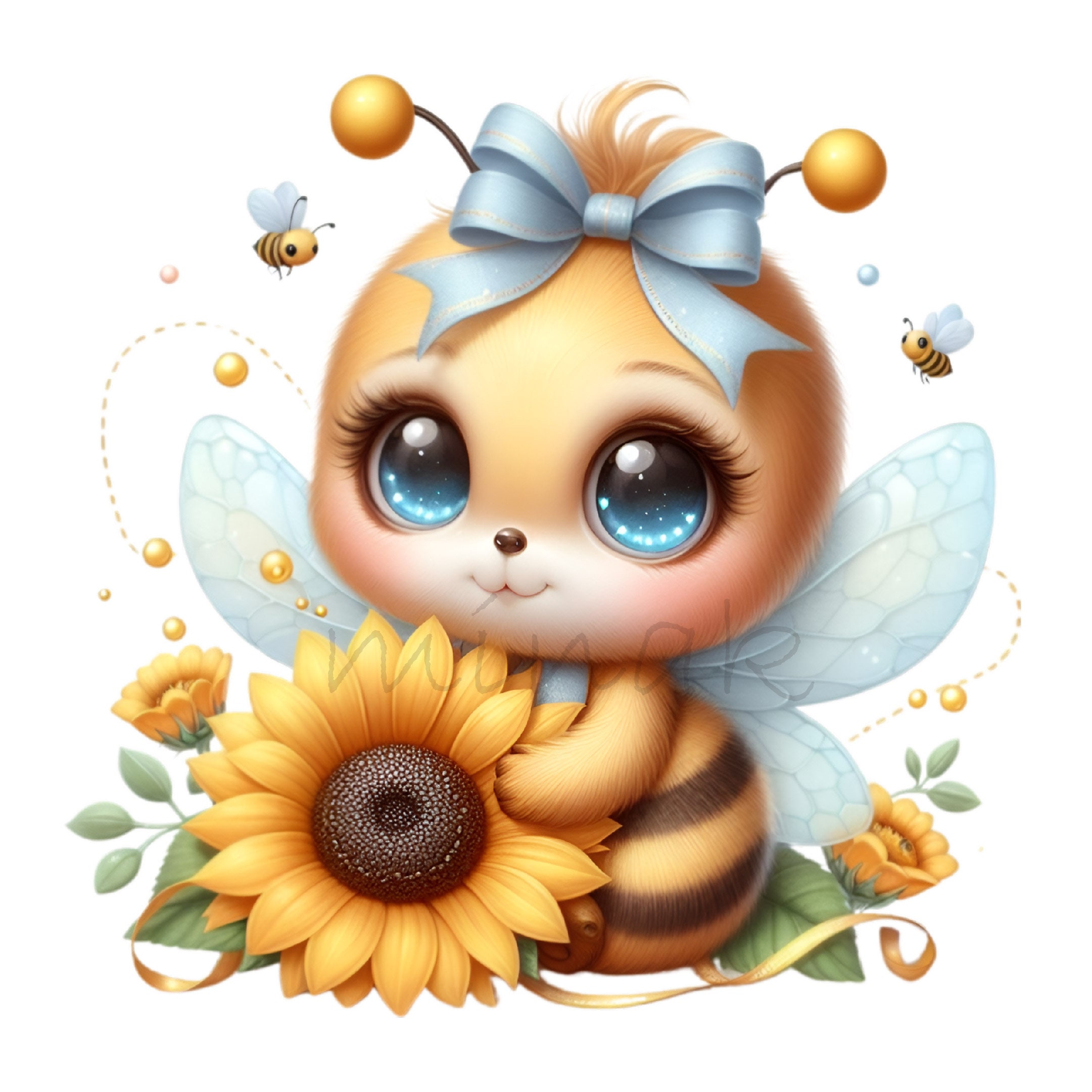 14 Cute Baby Bee PNG Clipart With Sunflower, Adorable Bumblebee Girl ...