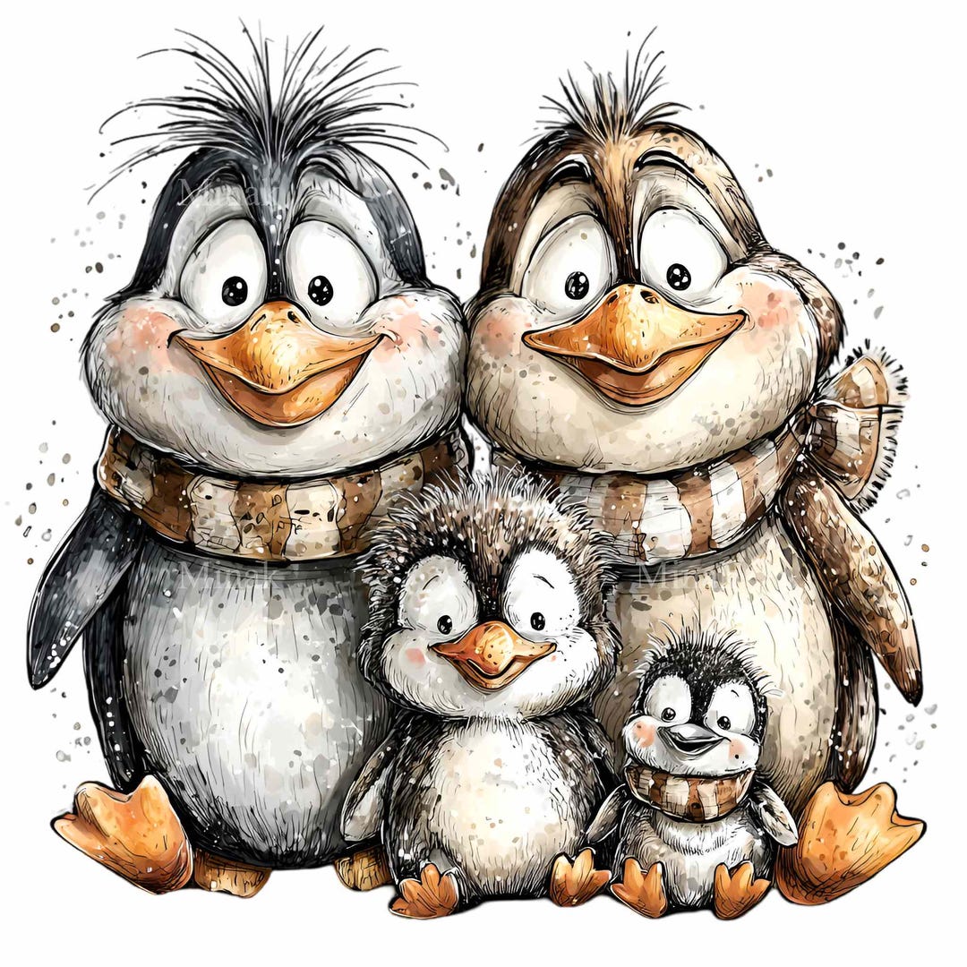 15 PNG Winter Animal Clipart – Penguin Family PNG – Cute Cartoon ...