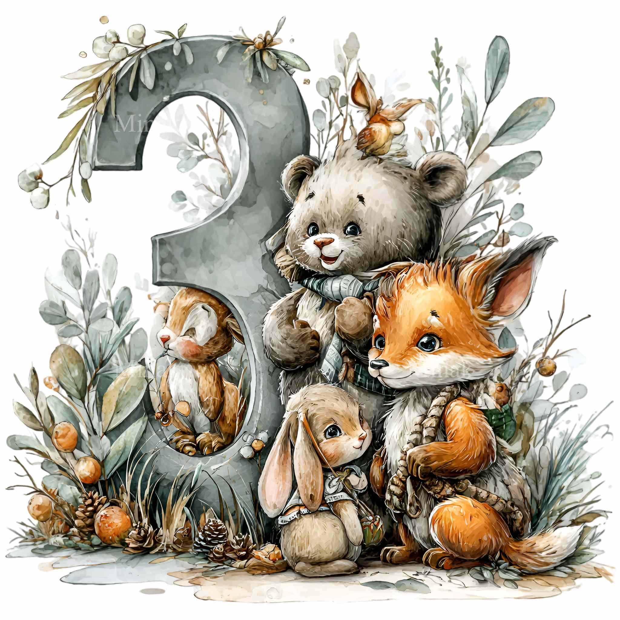 15 PNG Woodland Animals Number 3 Clipart – Third Birthday PNG for ...