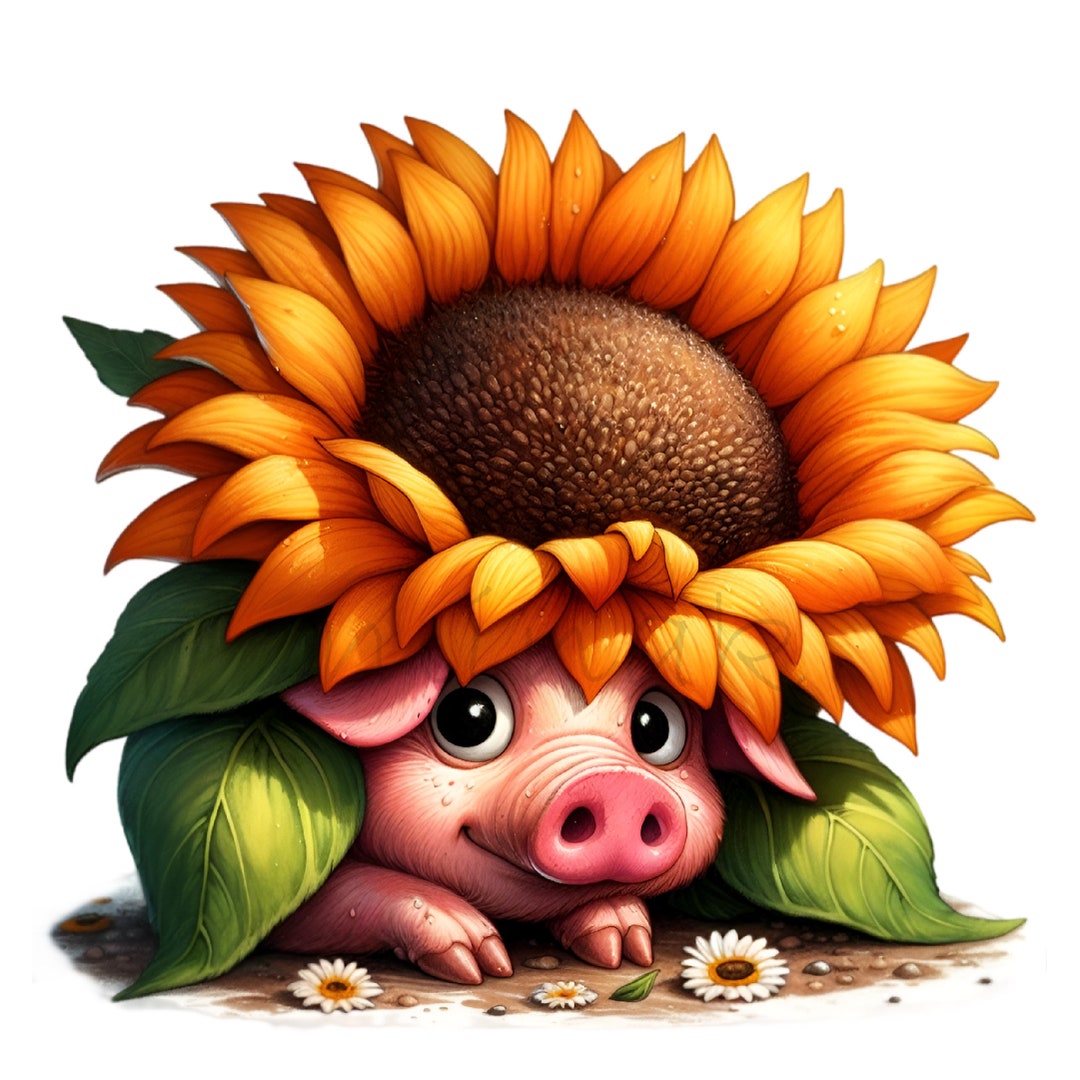 Pig Clipart, Sunflower PNG, 14 Watercolor Cute Piglet Farm Animal Clip ...