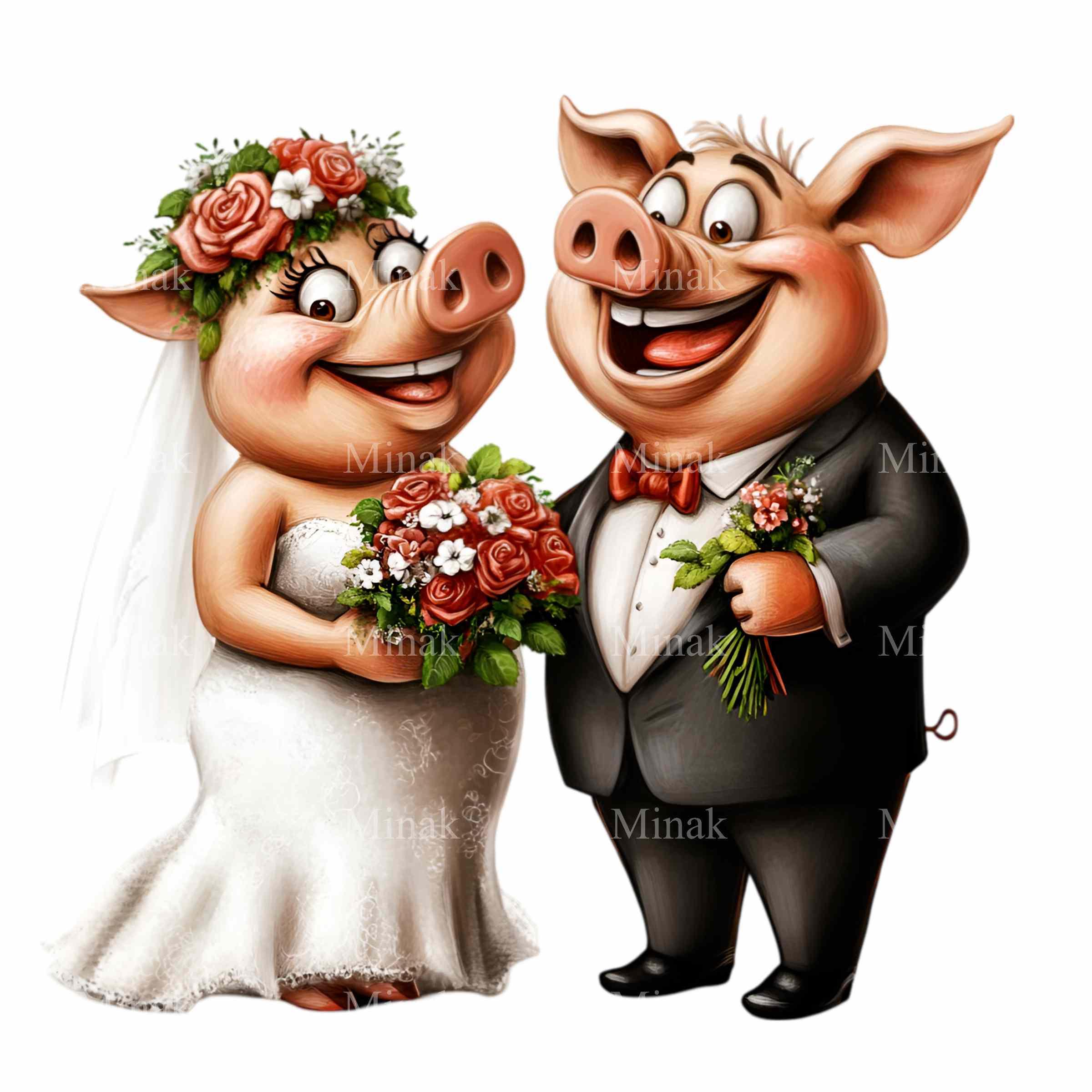 12 PNG Wedding Pigs Clipart – Bride Groom Pig Illustration, Funny Farm ...