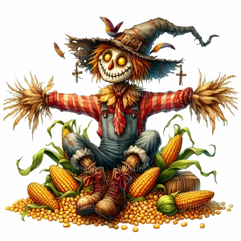 10 PNG Scarecrow Vintage Halloween Clipart, Corn Field Harvest Skeleton ...
