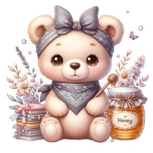 12 Cute Bear Honey Clipart PNG, Whimsical Bear Illustration, Digital ...