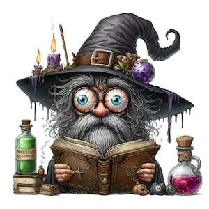Crazy Wizard Making Potion Old Book Recipe, 12 PNG Funny Kids Halloween ...