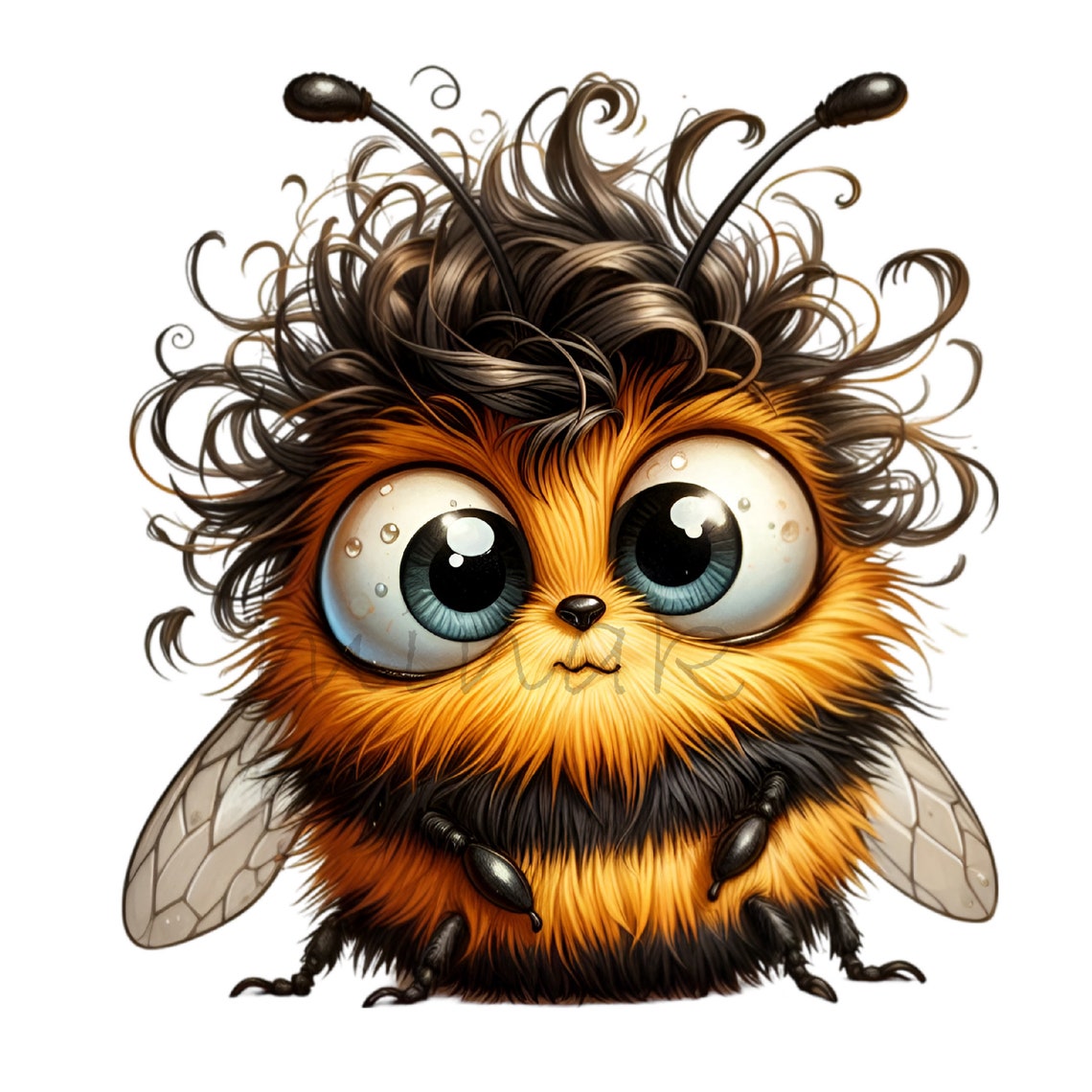 10 Cute Bee PNG Clipart, Fluffy Bee With Big Eyes and Messy Hair Bun ...