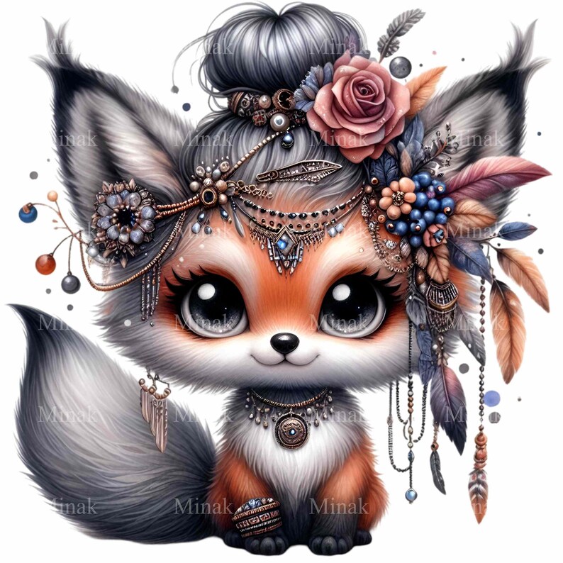 11 PNG Jeweled Fox Clipart, Beaded Tribal Animal Illustration - Etsy