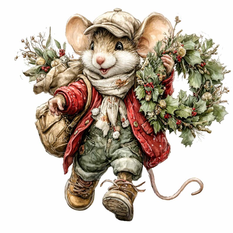 15 PNG Christmas Mouse Clipart – Watercolor Holiday Animal PNG ...