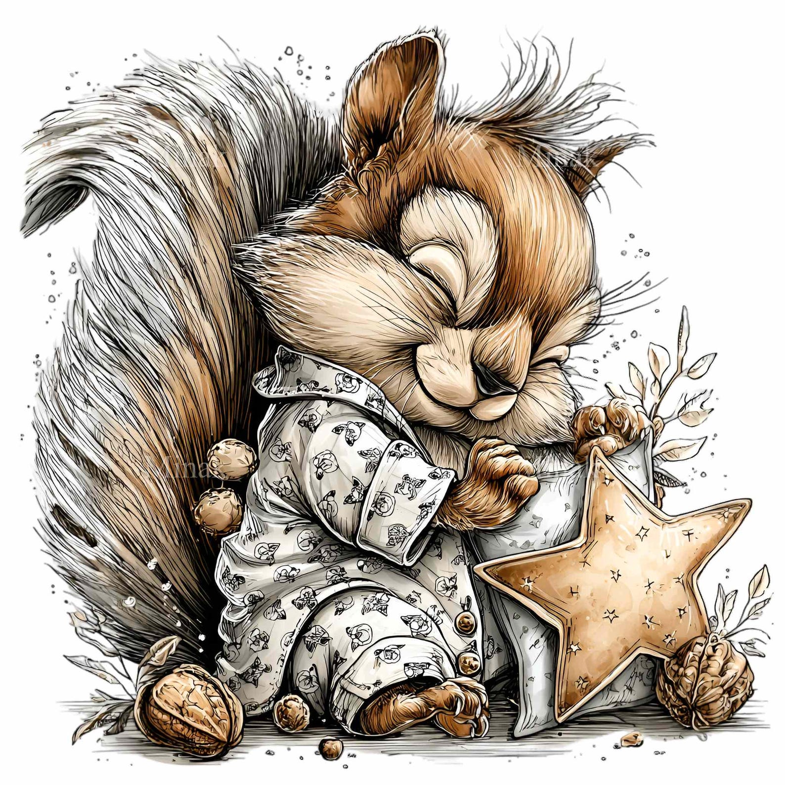 10 PNG Clipart écureuil endormi, pyjama animaux graphiques, art ...