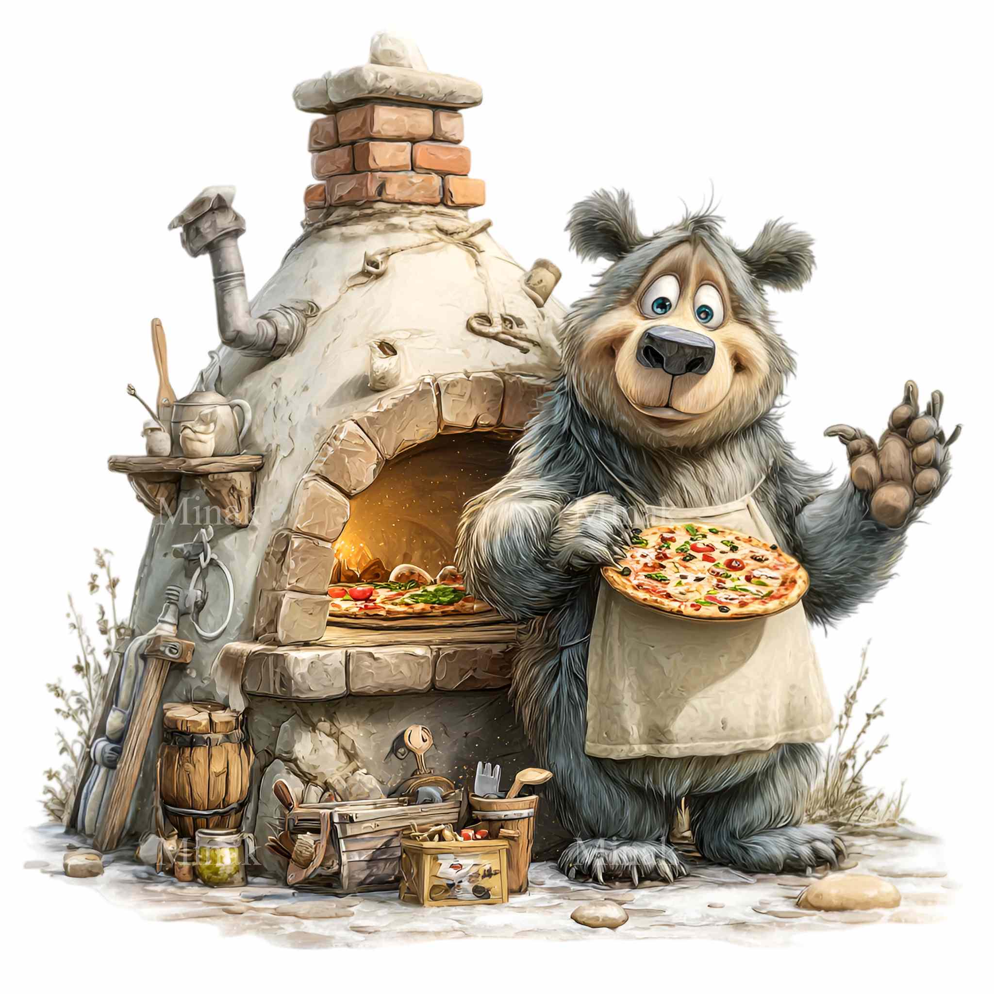 16 PNG Bear Baker Pizza Clipart, Animal Chef Illustration, Wood Oven ...