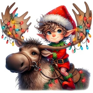 Adorable Christmas Elf Riding Reindeer Clipart PNG - 10 Cute Festive ...