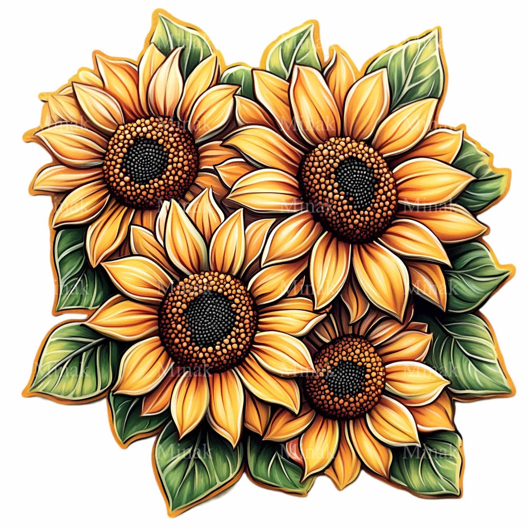 12 Sunflowers Bouquet PNG Clipart, Digital Download, Vibrant Floral ...