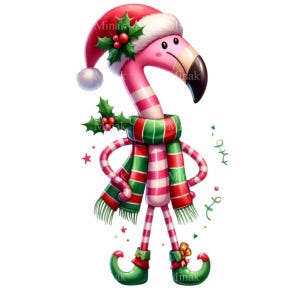 Christmas Flamingo PNG Clipart, 15 Festive Flamingo With Santa Hat and ...