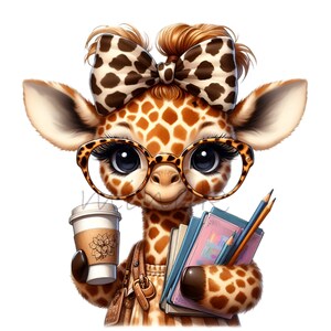 12 Cute Nerdy Giraffe PNG, Adorable School Giraffe With Glasses & Books, Smart Animal Clipart - Etsy