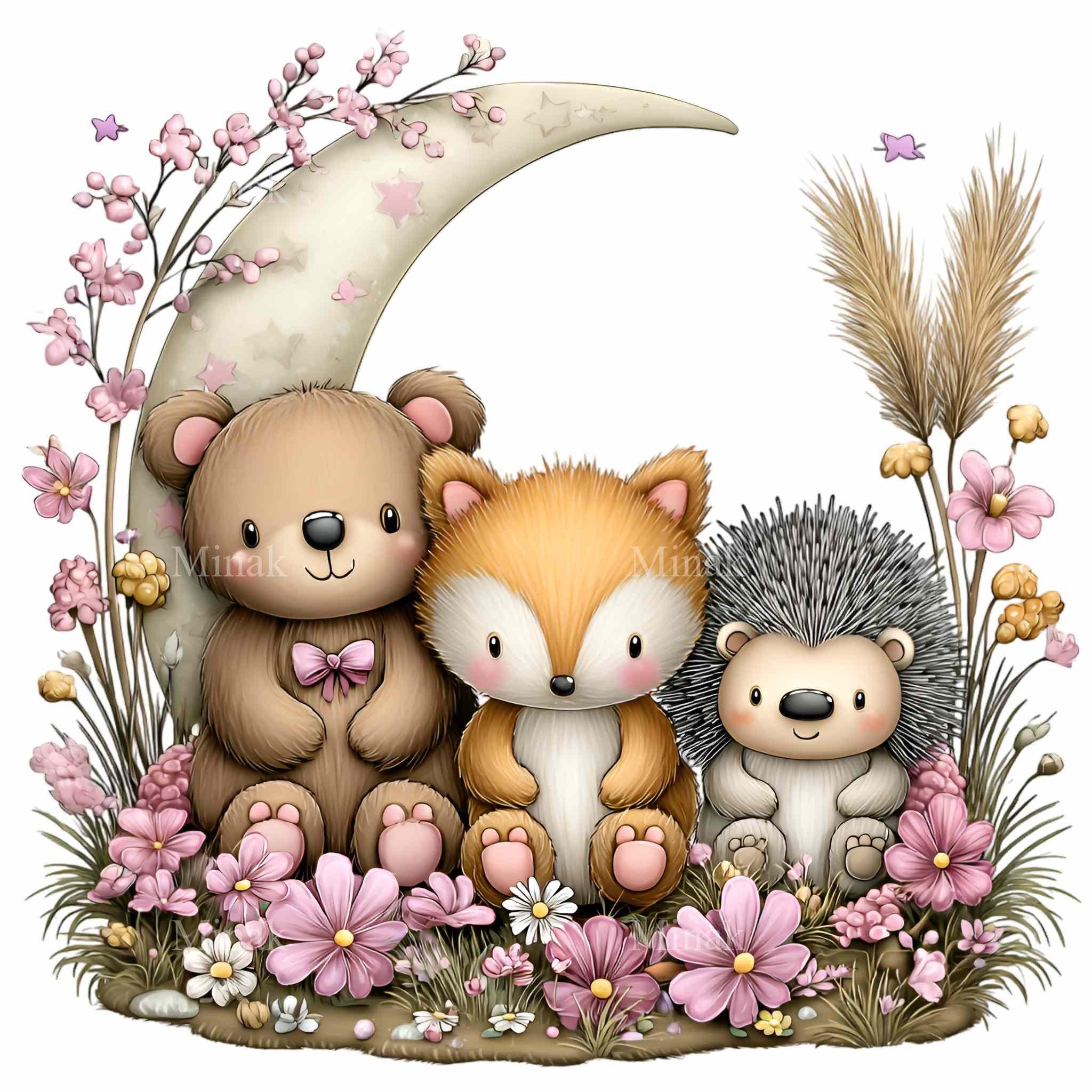 15 PNG Woodland Baby Animals Clipart – Bear Fox Hedgehog Nursery Art ...