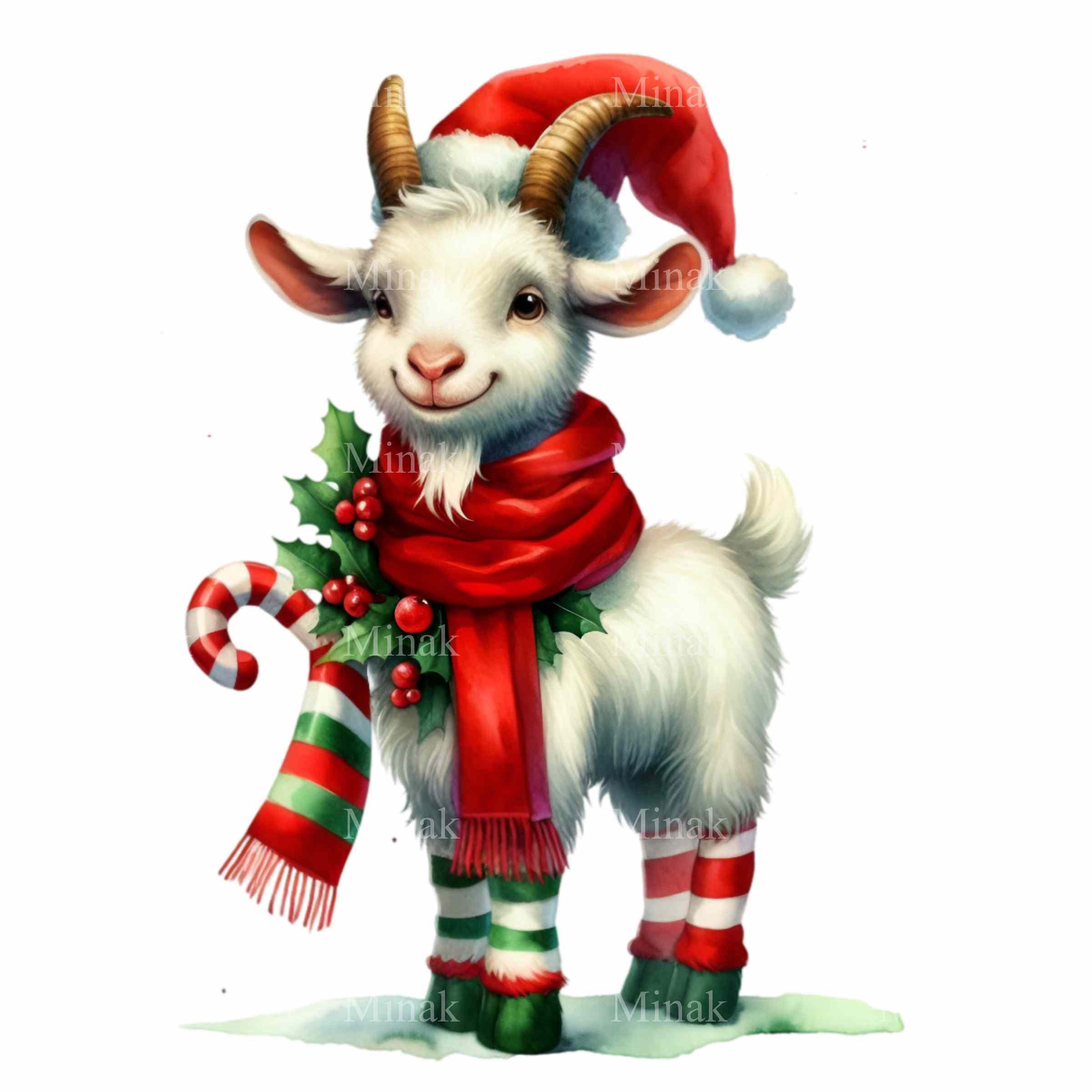 10 PNG Christmas Goat Clipart – Festive Farm Animal in Winter Outfit ...