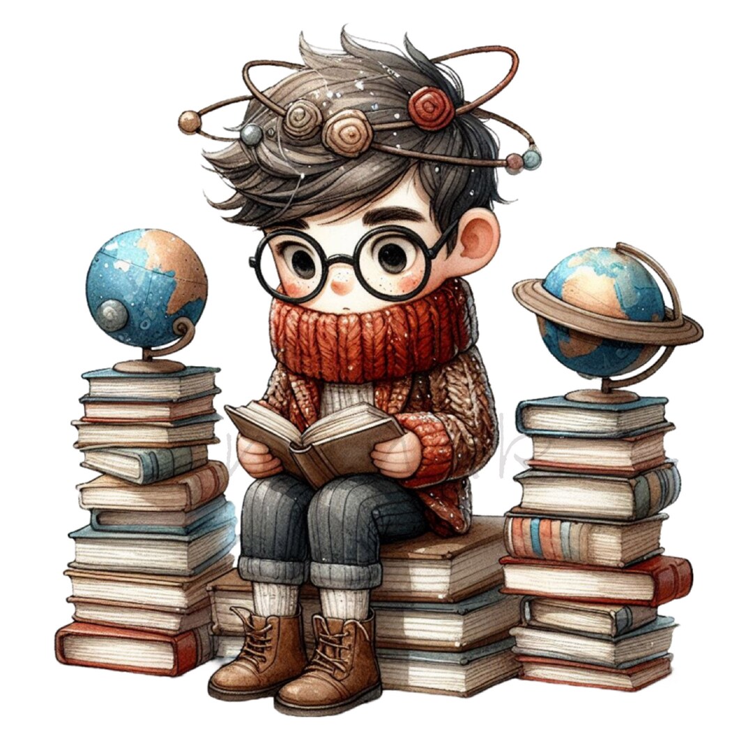 15 PNG Bookworm Boy Clipart – Cute PNG Illustration – Study Planet Kid ...