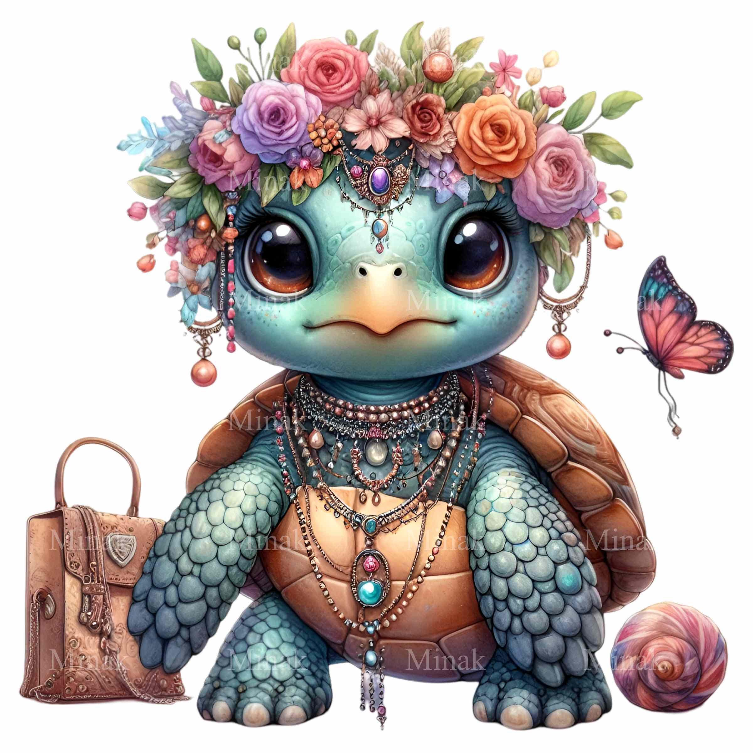 15 PNG Floral Turtle Clipart – Whimsical Animal Illustration With ...
