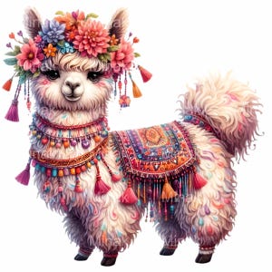 12 Floral Llama PNG Clipart, Cute Alpaca Art, Llama Illustration ...
