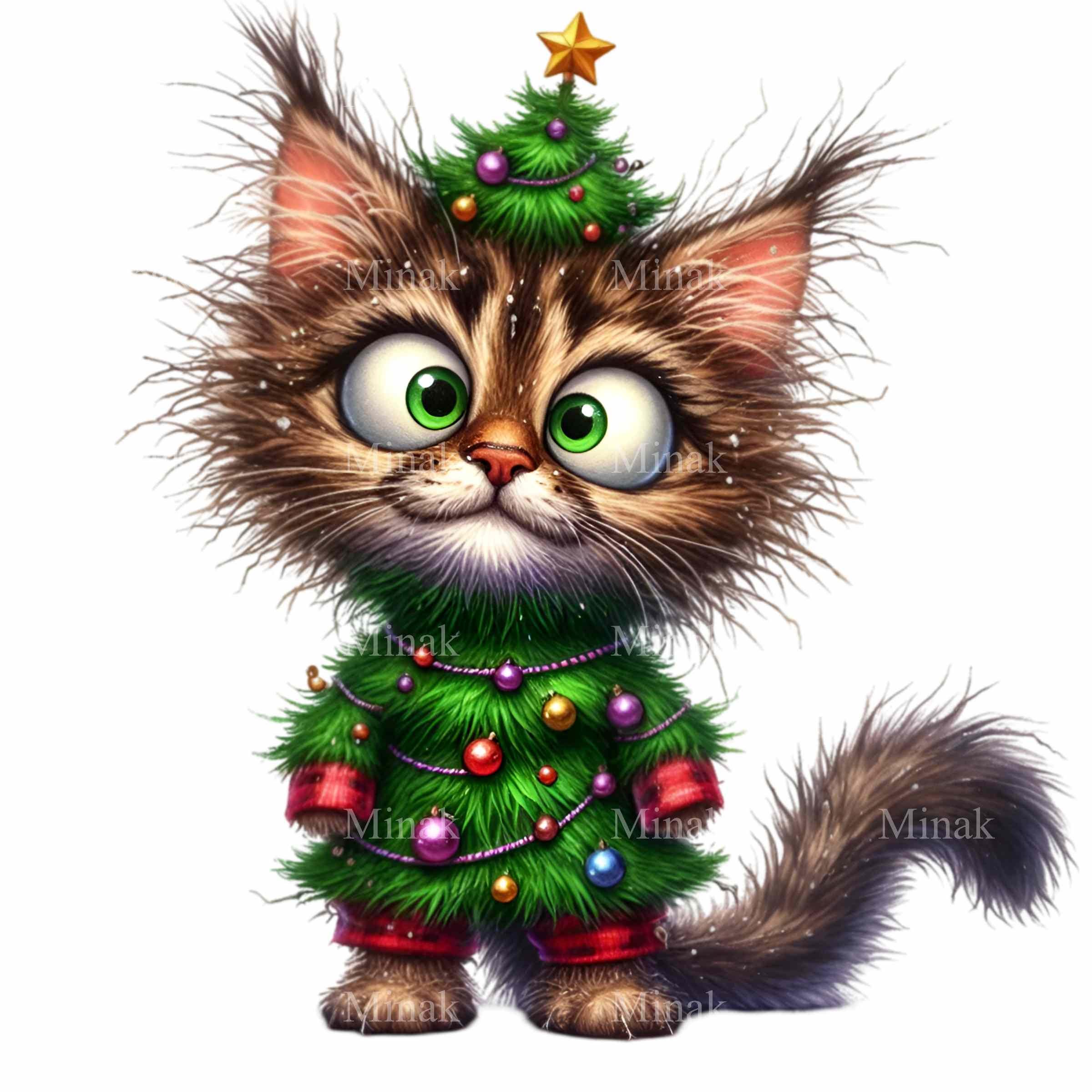 12 PNG Funny Christmas Cat Clipart – Festive Tree Costume PNG – Cute ...